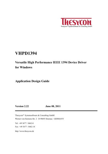 VHPD1394 Versatile High Performance IEEE 1394 Device Driver for ...
