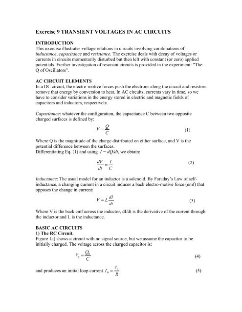 Exercise 9 TRANSIENT VOLTAGES IN AC CIRCUITS