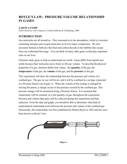 boyle's law: pressure-volume relationship in gases - Westminster ...