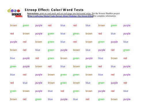 Stroop Effect: Color/Word Tests - Science Buddies