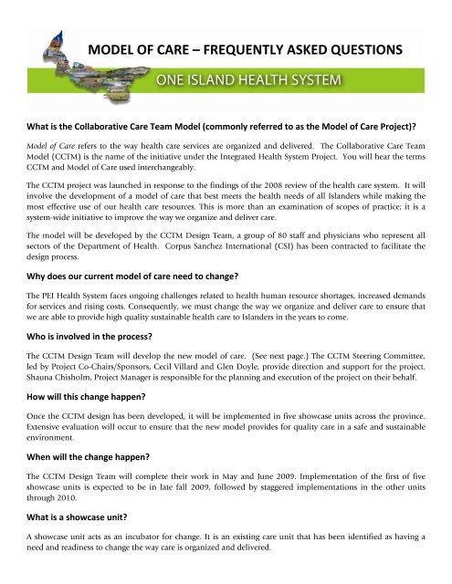 MODEL OF CARE – FREQUENTLY ASKED QUESTIONS