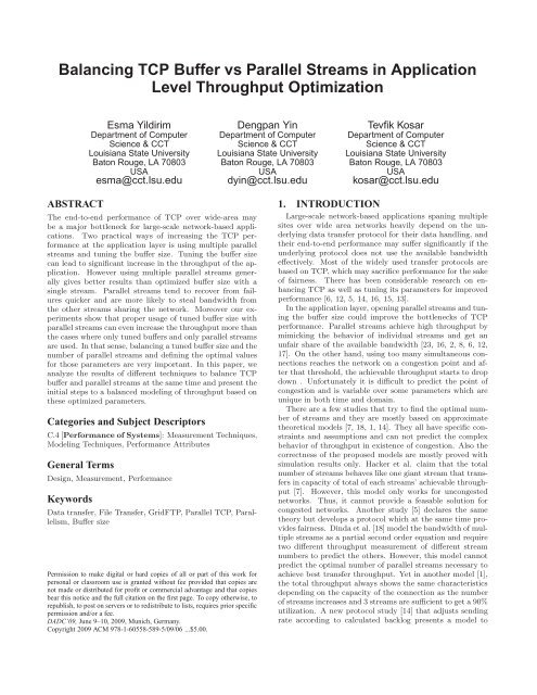 Balancing Tcp Buffer Vs Parallel Streams In Application Level