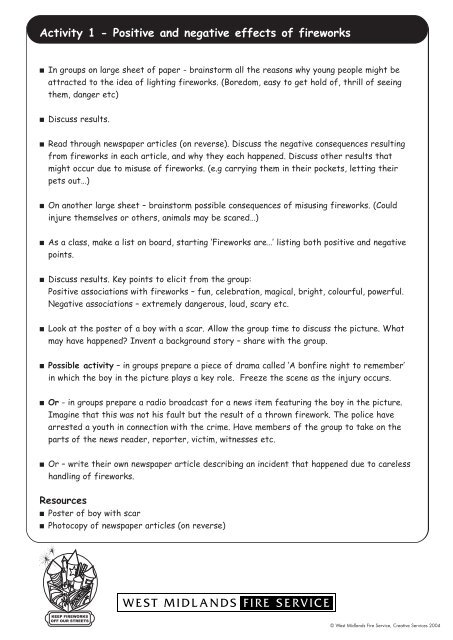 Positive and Negative Effects of Fireworks - West Midlands Fire ...