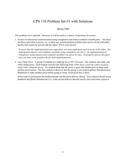 CPS 110 Problem Set #1 with Solutions - Computer Science