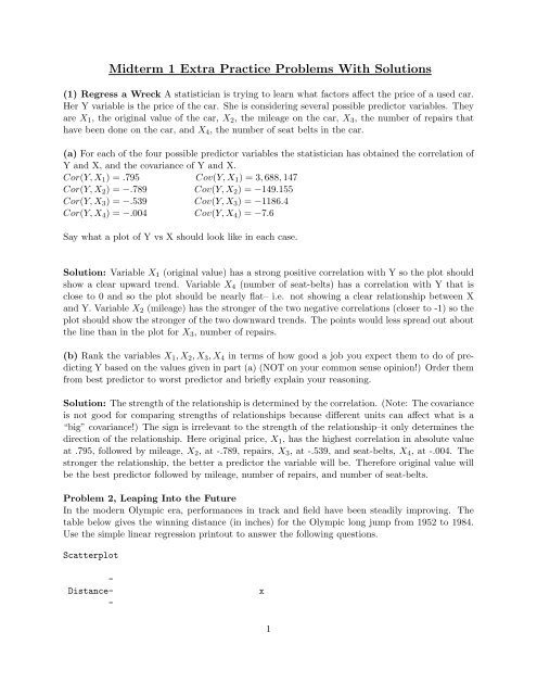 Midterm 1 Extra Practice Problems With Solutions