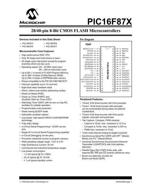 PIC16F87X Data Sheet - 28/40-pin 8-Bit CMOS FLASH ...