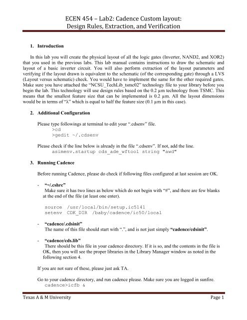 ECEN 454 â Lab2: Cadence Custom layout: Design Rules ...