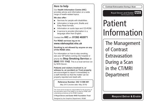 Management of Contrast Extravasation during a scan in the CT/MRI ...