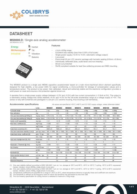 Datasheet MS9000.D - Colibrys