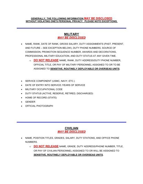 List of Disclosable Information