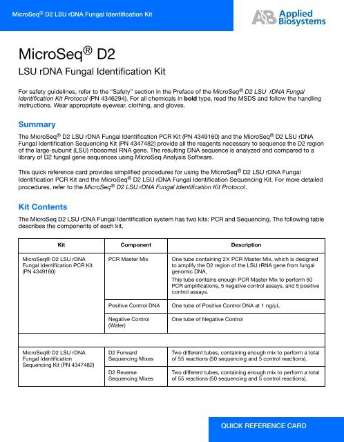 MicroSeq® D2 LSU rDNA Fungal Identification Kit - Applied ...