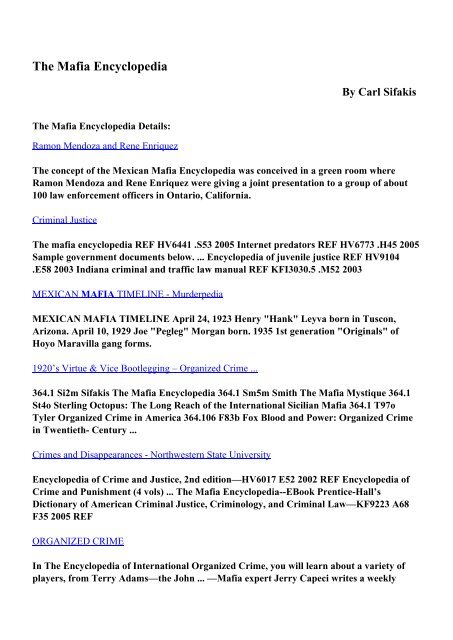Download The Mafia Encyclopedia pdf ebooks by Carl Sifakis