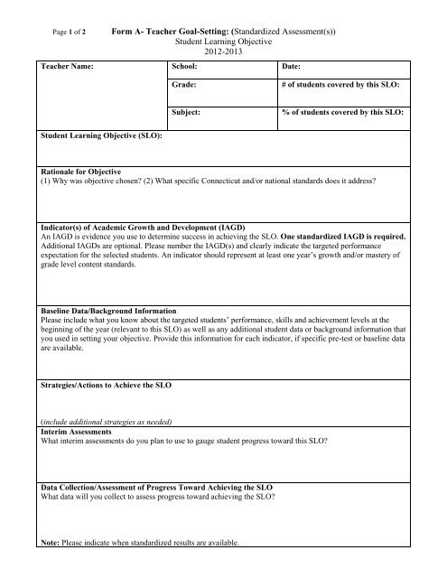 Form A- Teacher Goal-Setting: (Standardized Assessment(s ...