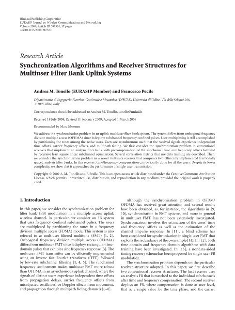 Synchronization Algorithms And Receiver Structures For Multiuser