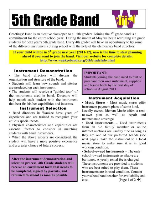 5th Grade Band Flyer - Waukee Community School District