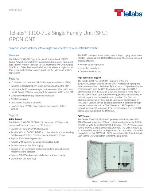 Tellabs 1100-712 Single Family Unit (SFU) GPON ONT