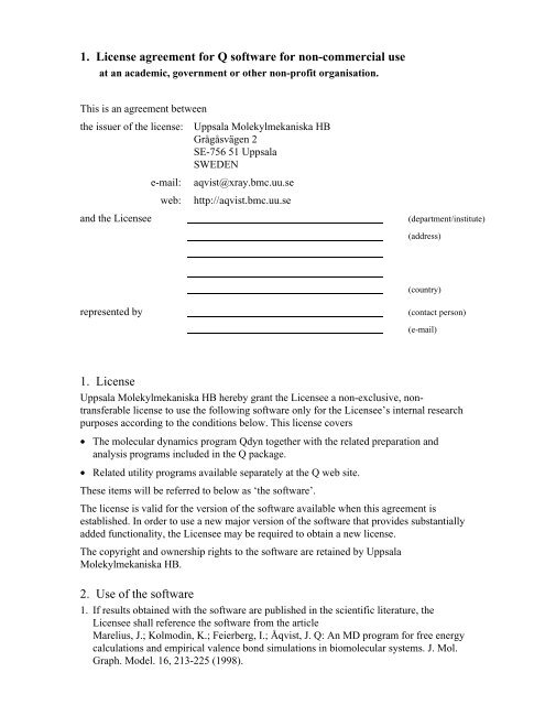 licence agreement for non-commercial use