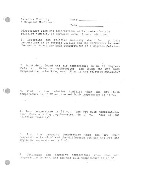 Relative Humidity Name: & Dewpoint Worksheet ... - CCSD Blogs
