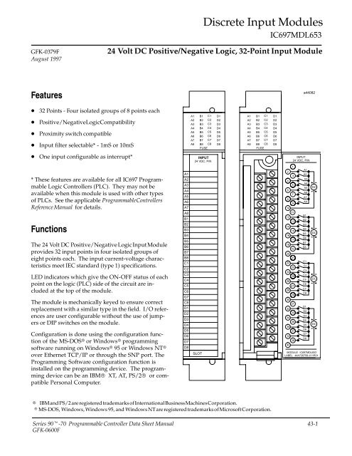 Series 90-70 Programmable Controller Data Sheet Manual, GFK ...