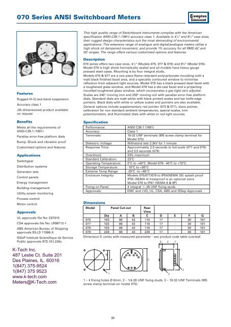070 Series ANSI Switchboard Meters - K - Tech, Inc.