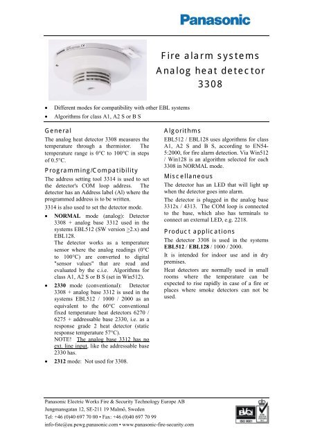Fire alarm systems Analog heat detector 3308 - Panasonic