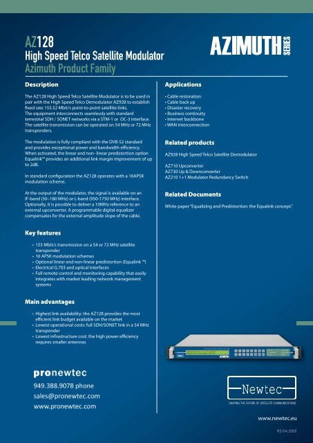 AZ128 High Speed Telco Satellite Modulator - TBC Integration