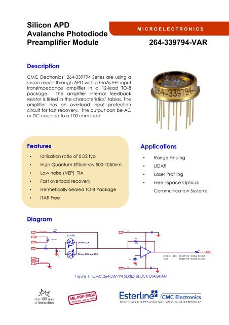 Silicon APD Avalanche Photodiode Preamplifier Module - Esterline