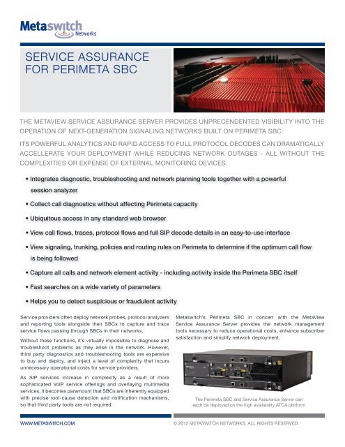 Service Assurance for Perimeta - Metaswitch