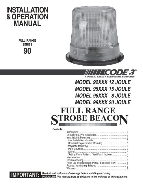 90 Series Strobe Beacon Installation Guide - Code 3 Public Safety ...