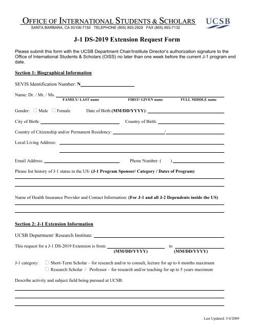 J-1 DS-2019 Extension Request Form - Office of International ...