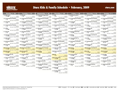 Starz Kids & Family - February, 2009 Schedule