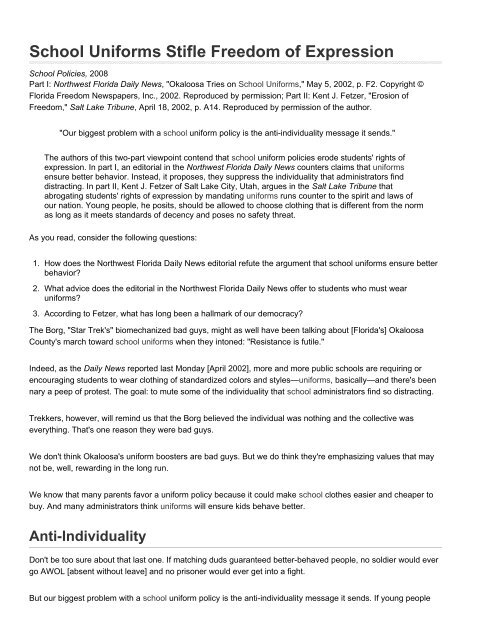 School Uniforms Stifle Freedom of Expression