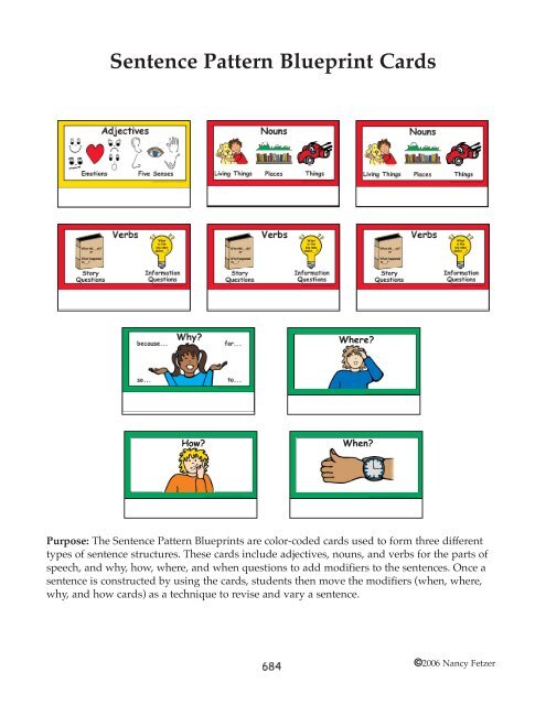 Sentence Pattern Blueprint Cards - Nancy Fetzer