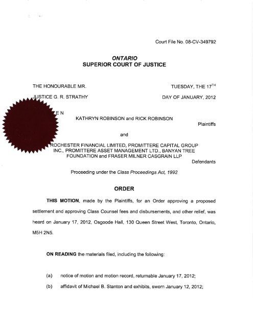 to Read the Order of Justice Strathy, dated January 17 ... - Class Action