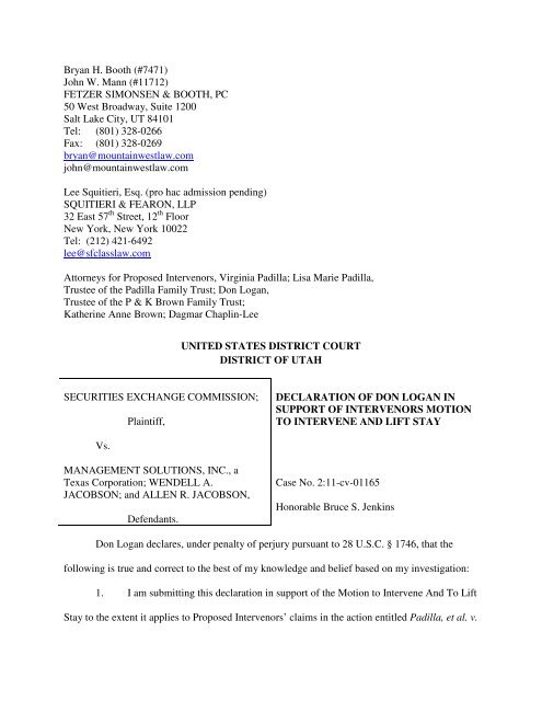 Declaration Of Don Logan In Support of Motion - BRIAN J SMART