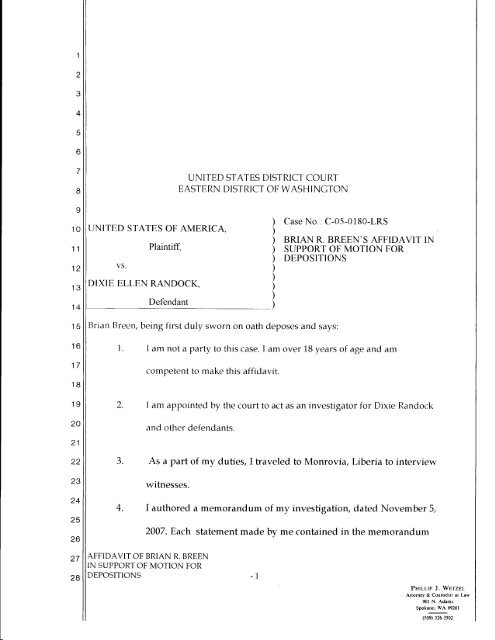 Affidavit in support of motion for depositions