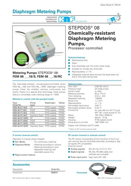 KNF Simdos 10 Metering Dosing Liquid Pump UFEM 1-100 ML/m , 54% OFF