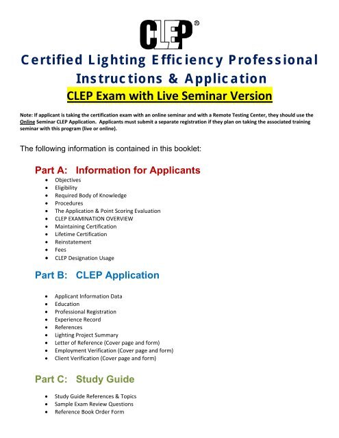 CLEP Application / Study Guide Booklet Live Testing Version