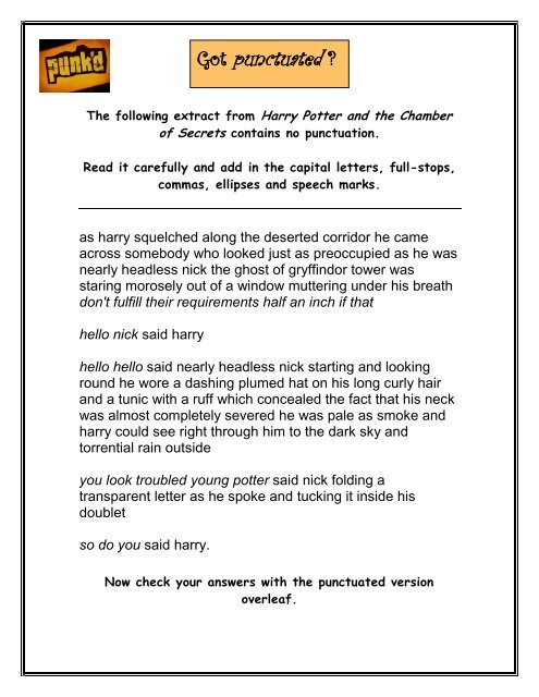 Harry Potter and the Chamber of Secrets punctuation exercise