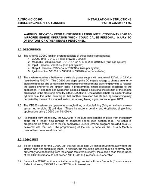 altronic cd200 installation instructions small engines, 1 ...