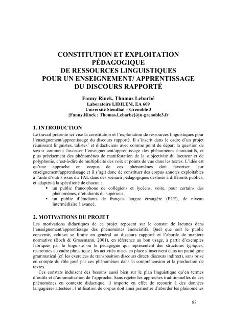 apprentissage du discours rapport