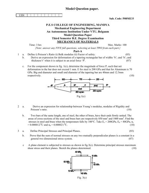 Model Question paper. - PES College of Engineering