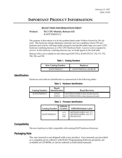 Series 90-70 CPU Release, IC697CPM925-CC, GFK-1197D.pdf