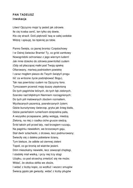 PAN TADEUSZ Inwokacja Litwo! Ojczyzno moja ... - Weimarer Dreieck