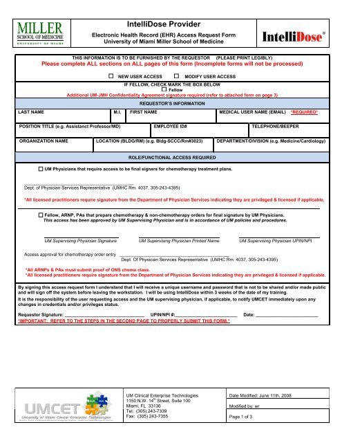 Intellidose Access Request Form - Provider - Clinical Enterprise ...