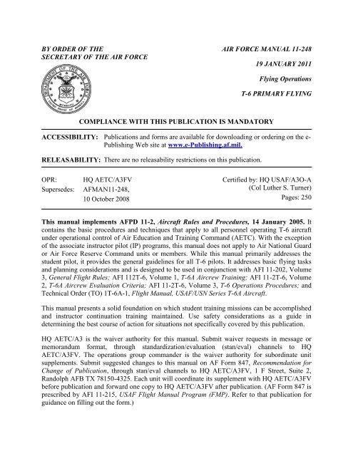 BY ORDER OF THE SECRETARY OF THE AIR FORCE AIR FORCE ...