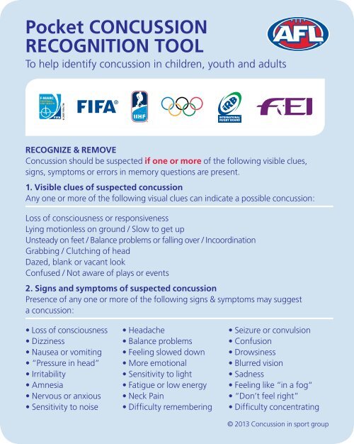 Pocket Concussion Recognition Tool (CRT) - AFL Community