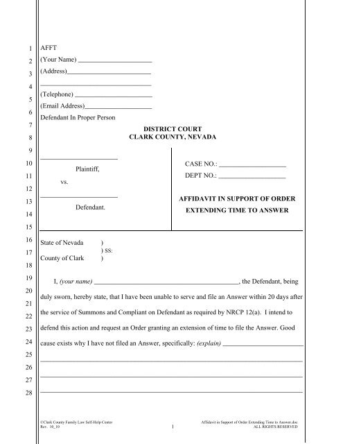 Affidavit in Support of Order Extending Time to Answer and Order ...