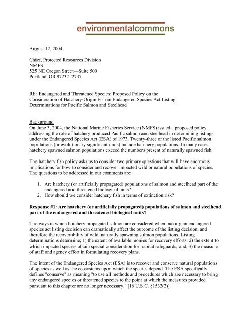 Letter to NMFS - Environmental Commons