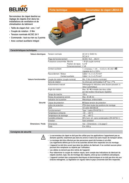 Fiche technique Servomoteur de clapet LM24A-S - Belimo